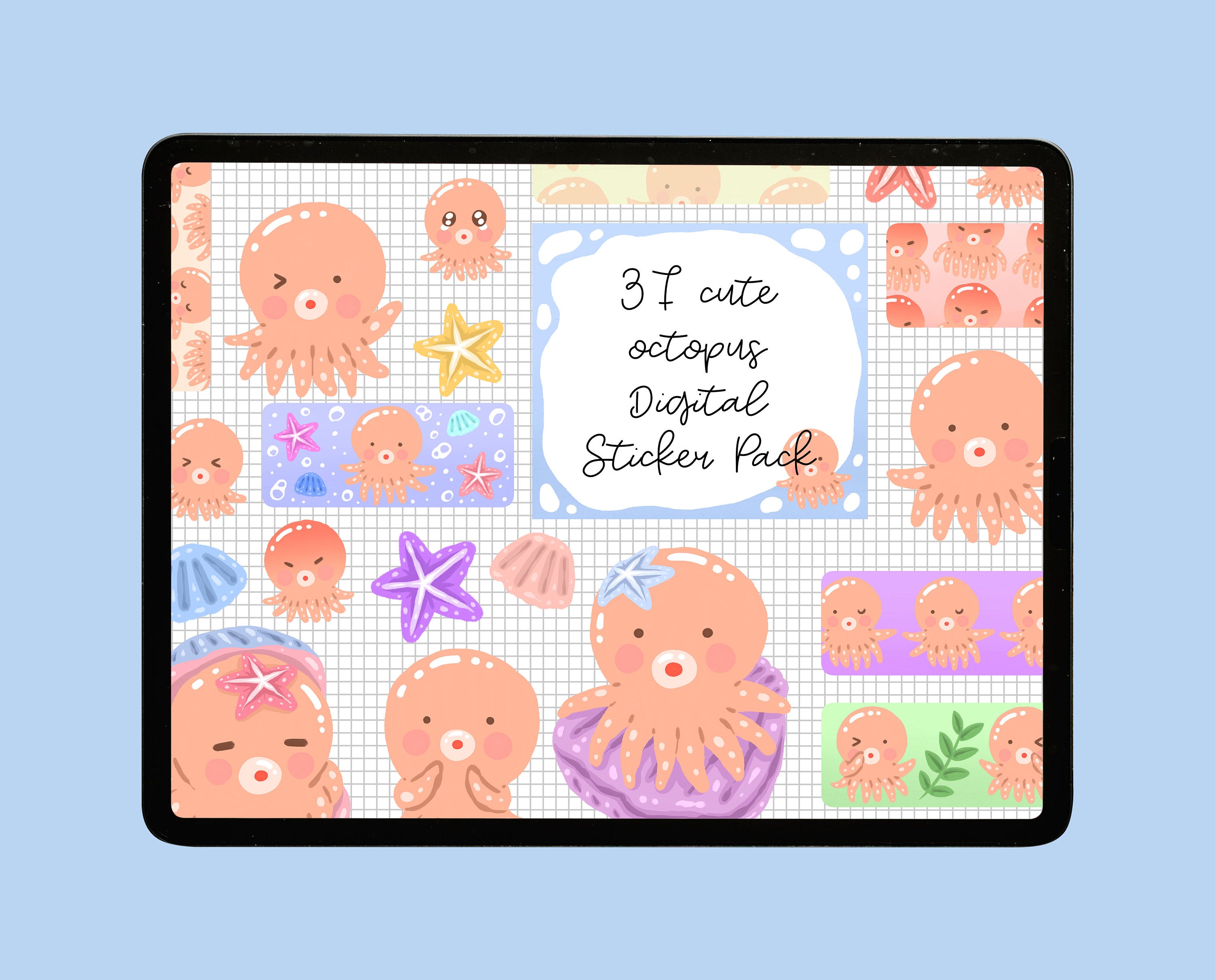 37 Cute Octopus Digital Sticker Pack, Cute Octopus Printable Stickers ...
