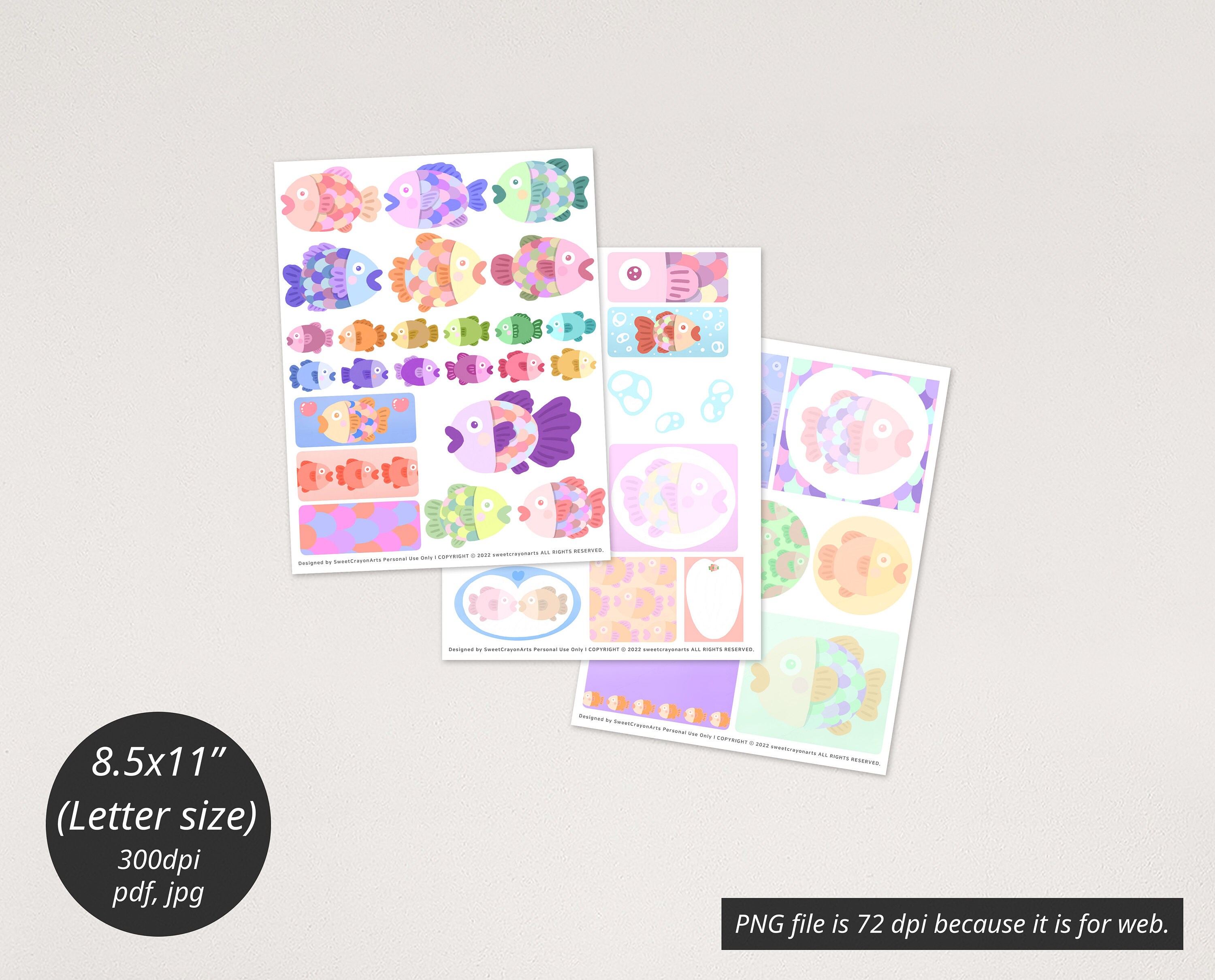 44 Cute Fish Digital Sticker Pack, Colorful Fish Printable Stickers ...