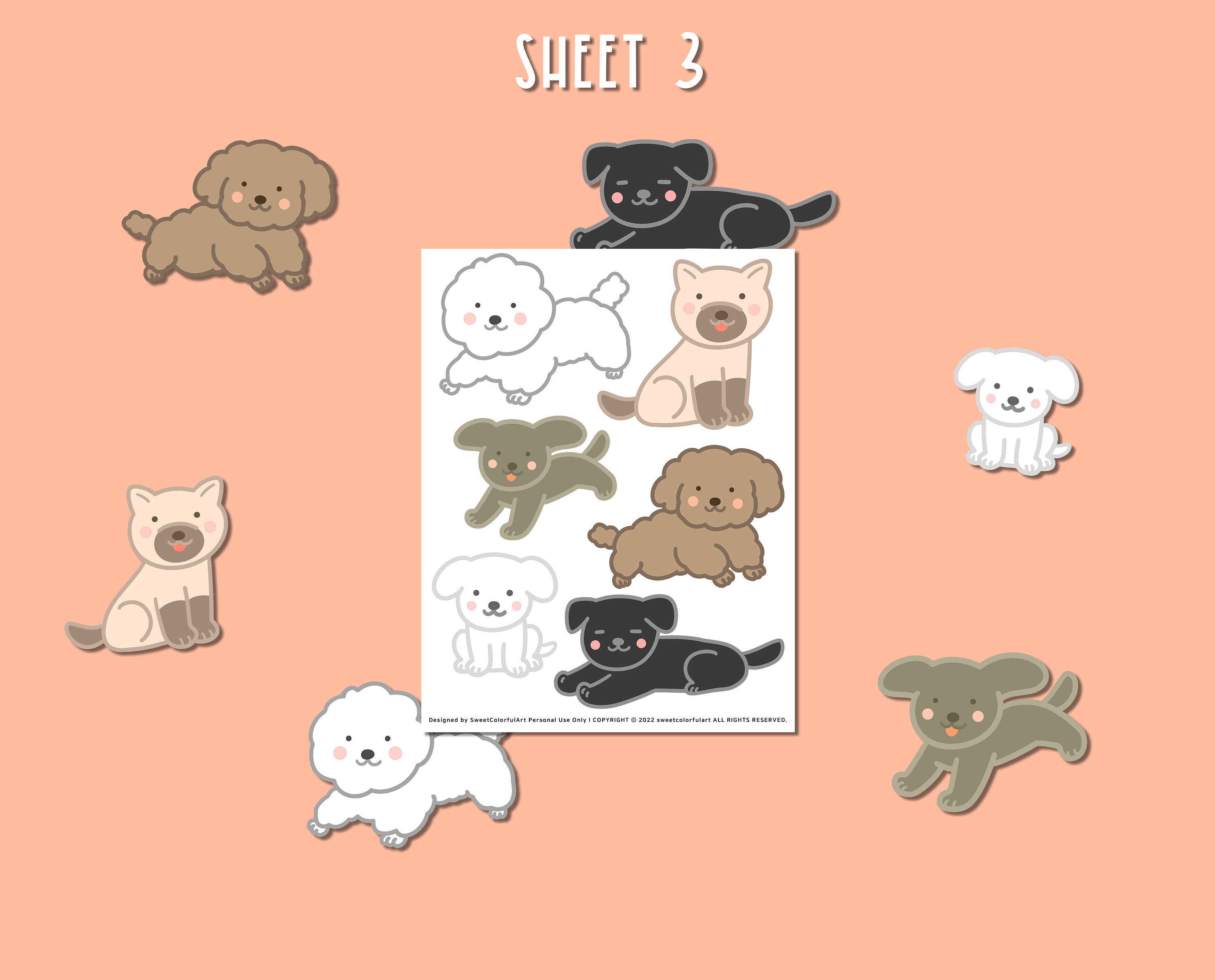 24 Cute Dog Digital Sticker Pack Cute Puppy Printable - Etsy