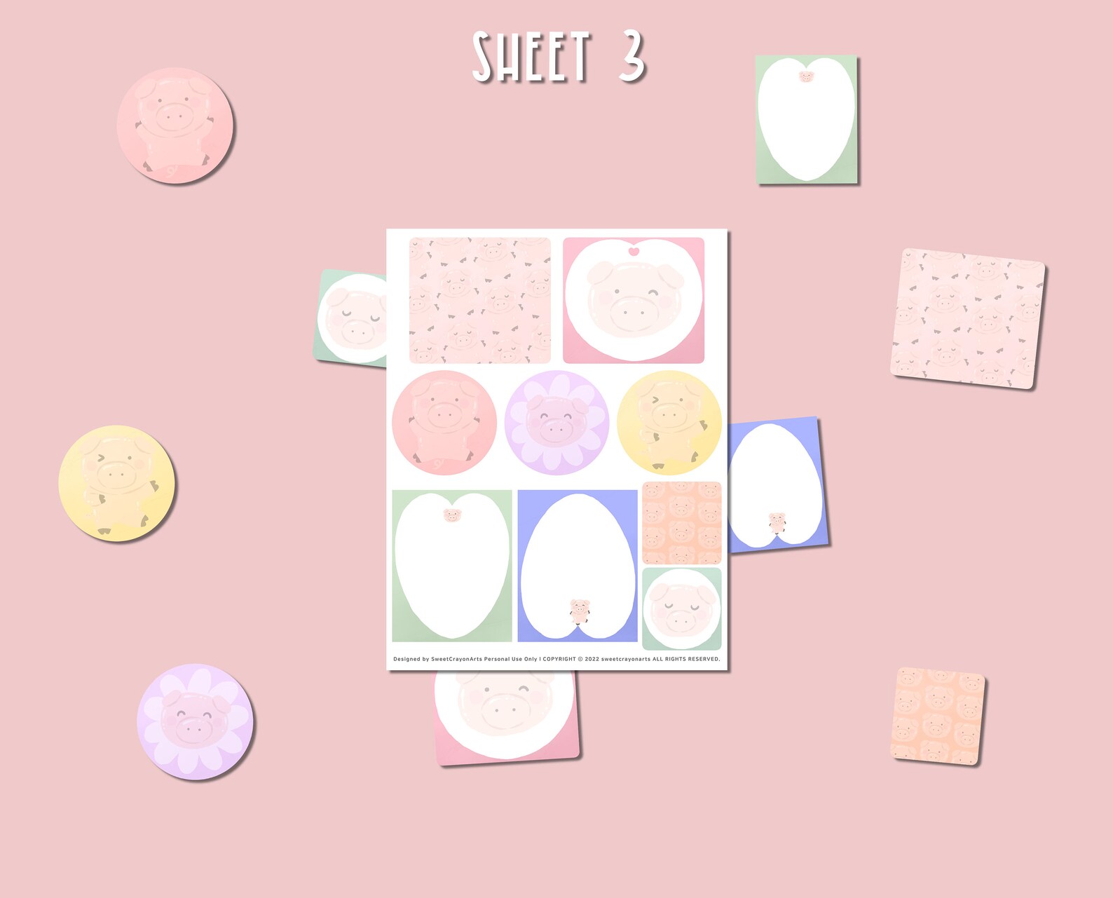 35 Cute Pig Digital Sticker Pack, Cute Pig Printable Stickers, Pig Png ...