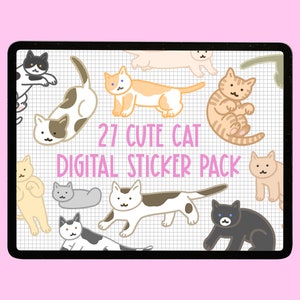 27 Cute Cat Digital Sticker Pack Cute Cat Printable Stickers - Etsy