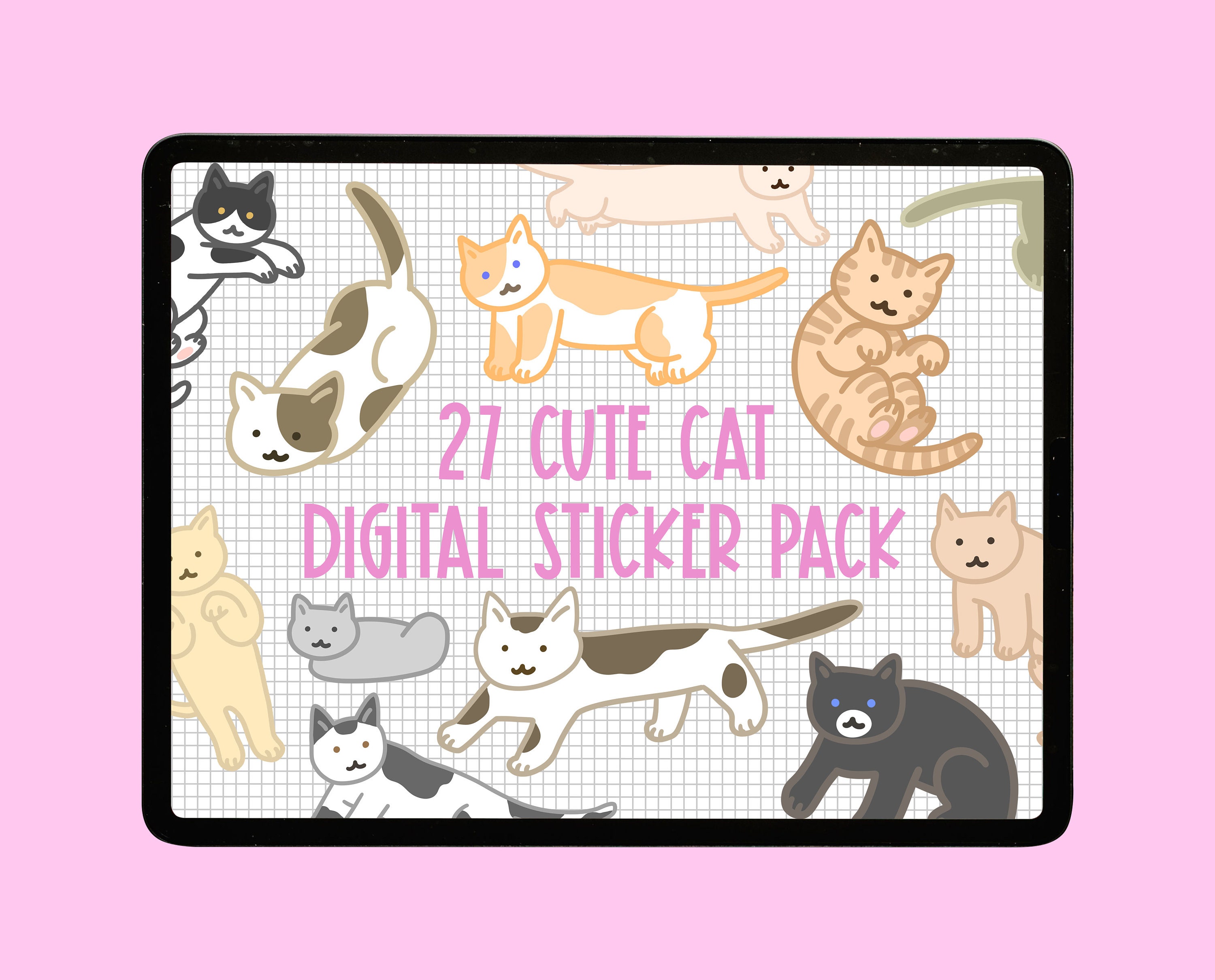 27 Cute Cat Digital Sticker Pack Cute Cat Printable Stickers - Etsy