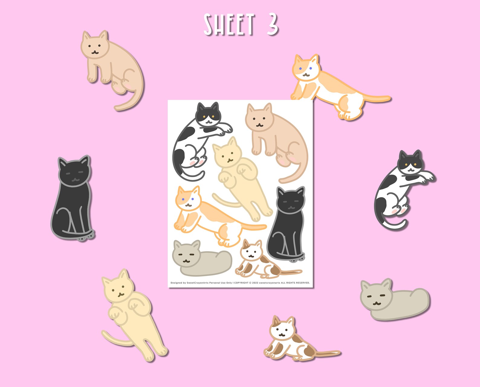 27 Cute Cat Digital Sticker Pack Cute Cat Printable Stickers - Etsy