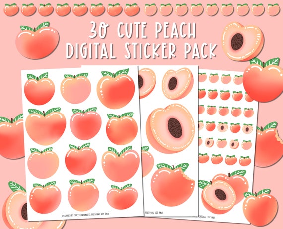30 Cute Peach Digital Sticker Pack Printable Stickers | Etsy