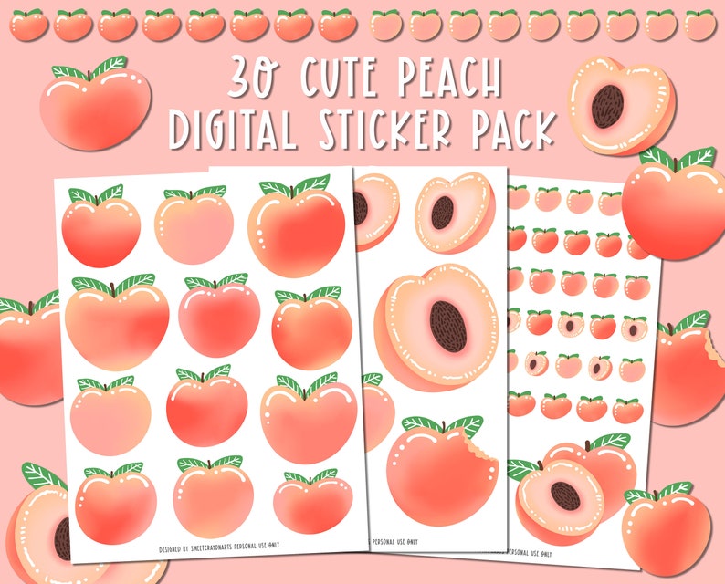 30 Cute Peach Digital Sticker Pack, Printable Stickers, Goodnotes ...