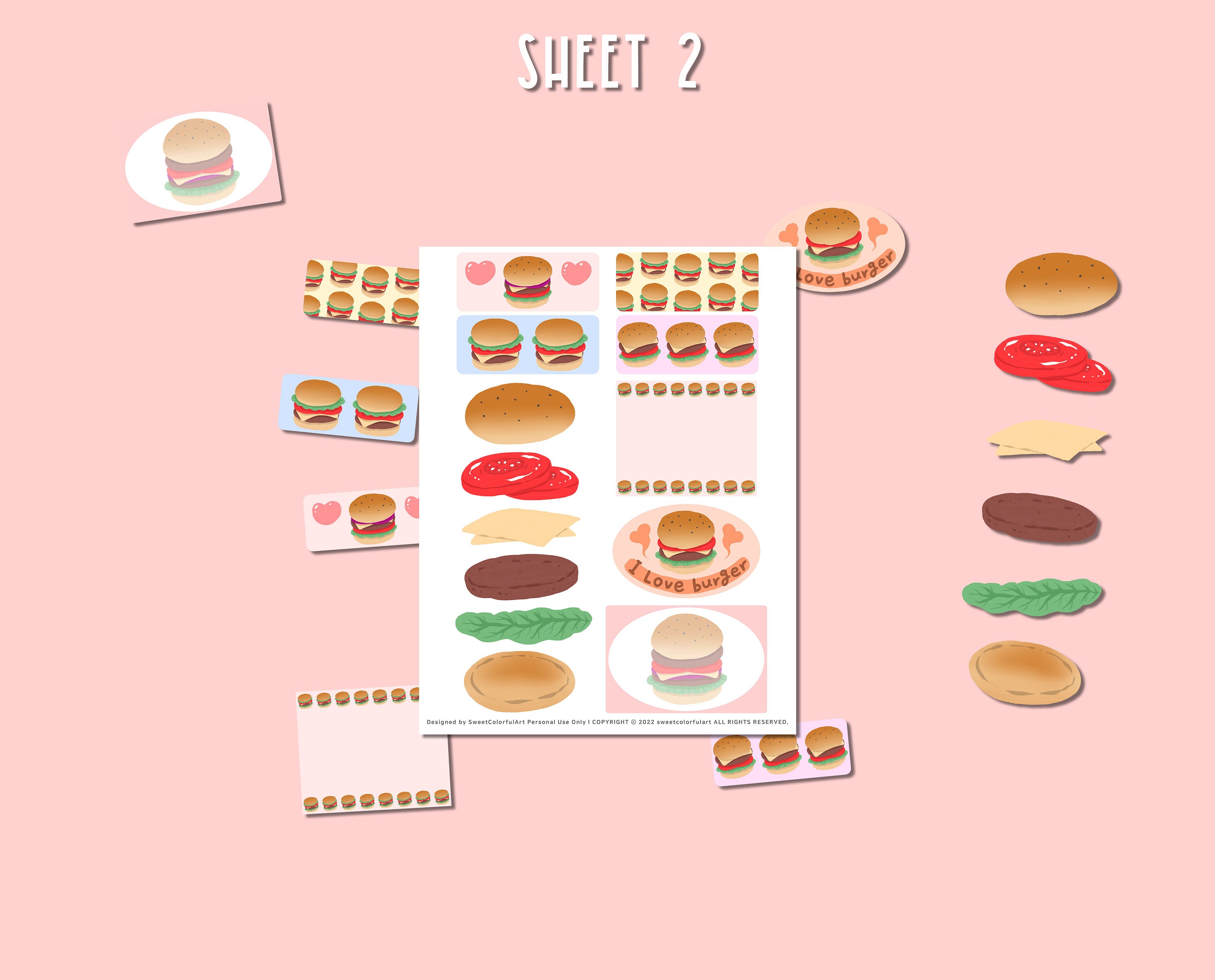 45 Cute Hamburger Digital Sticker Pack, Hamburger Printable Stickers ...