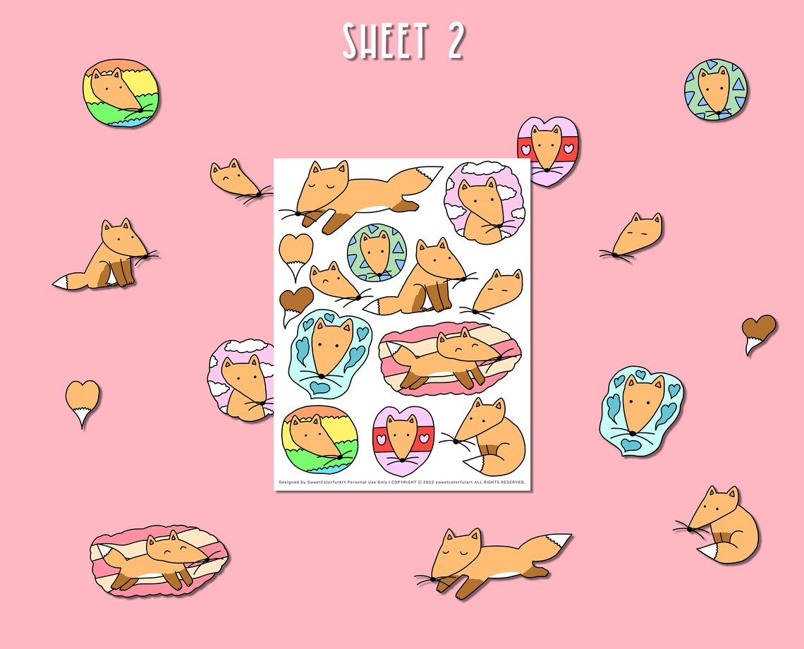 39 Cute Fox Digital Stickers Red Fox Printable Stickers - Etsy
