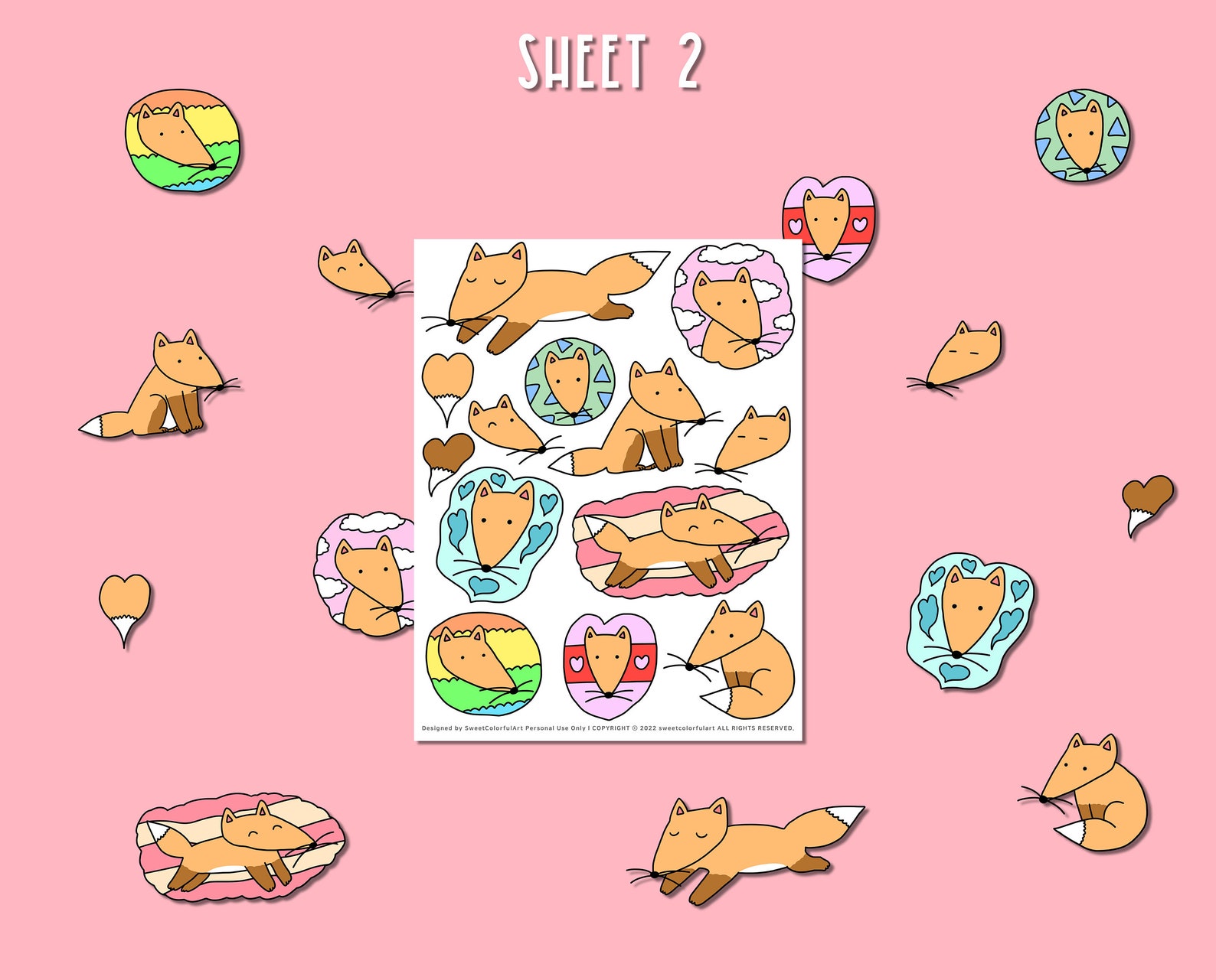 39 Cute Fox Digital Stickers Red Fox Printable Stickers - Etsy