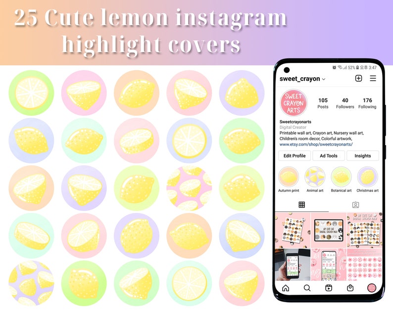 25 Cute Lemon Instagram Highlight Covers Lemon Covers for - Etsy