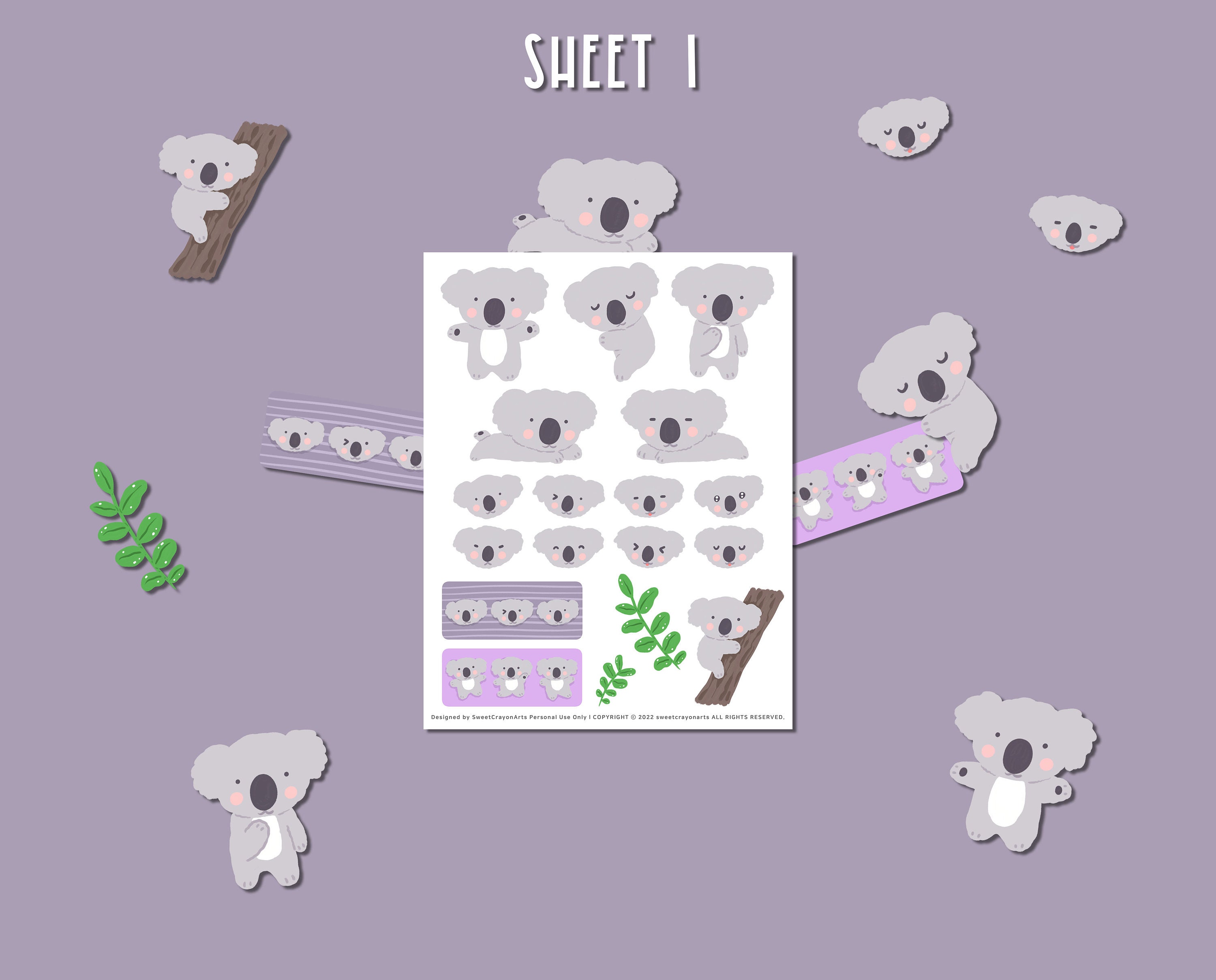 35 Cute Koala Digital Sticker Pack, Cute Koala Printable Stickers ...