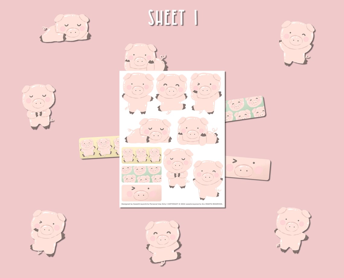 35 Cute Pig Digital Sticker Pack Cute Pig Printable Stickers - Etsy