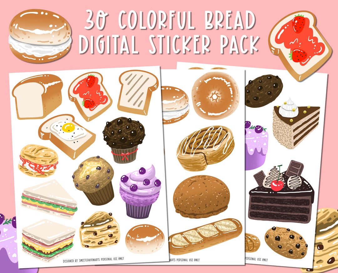 Colorful Bread Sticker Pack: Goodnotes, Notability, and Printable ...