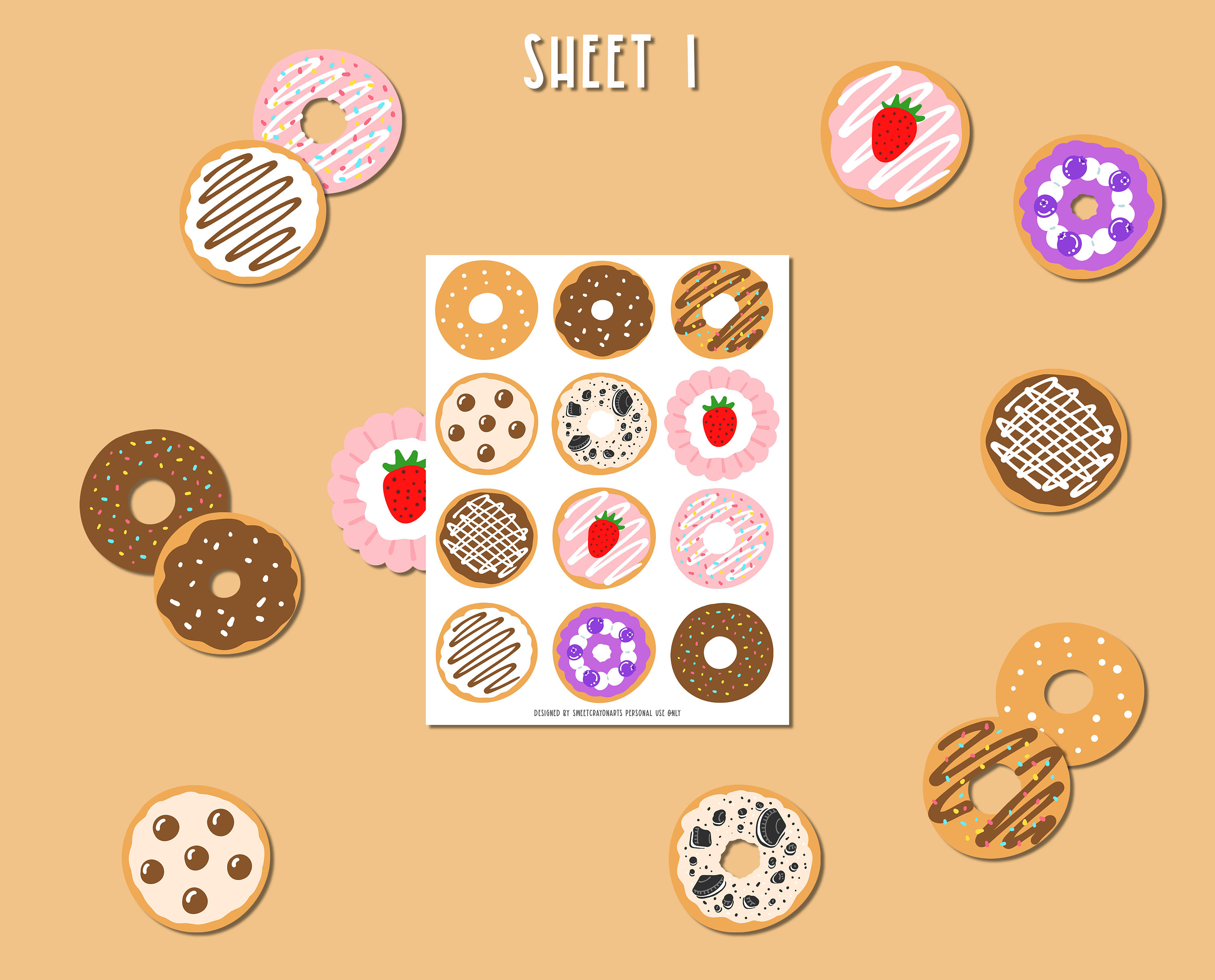 43 Cute Donut Digital Sticker Pack Cute Food Stickers - Etsy