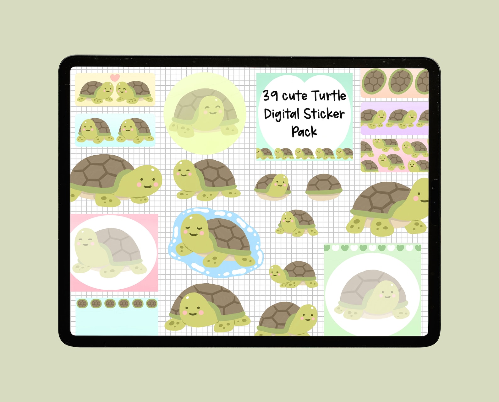 39 Cute Turtle Digital Sticker Pack, Cute Turtle Printable Stickers ...