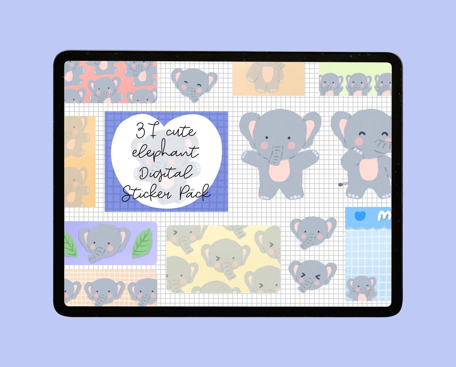 37 Cute Elephant Digital Sticker Pack Baby Elephant Printable - Etsy
