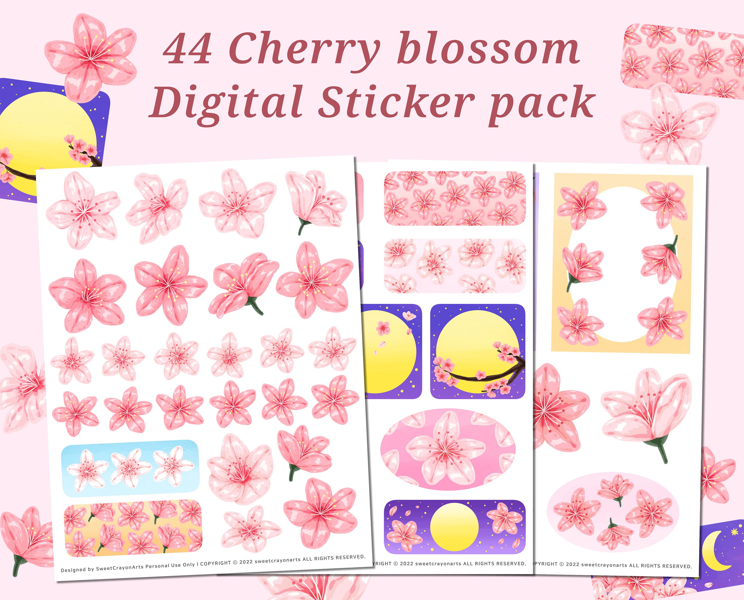 44 Cherry Blossom Digital Sticker Pack, Printable Stickers, Goodnotes ...