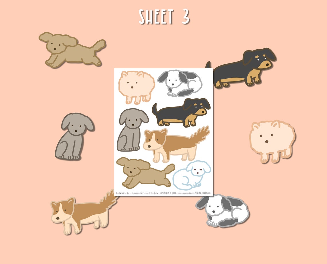 45 Cute Puppy Digital Sticker Pack, Dog Printable Stickers, Cute ...
