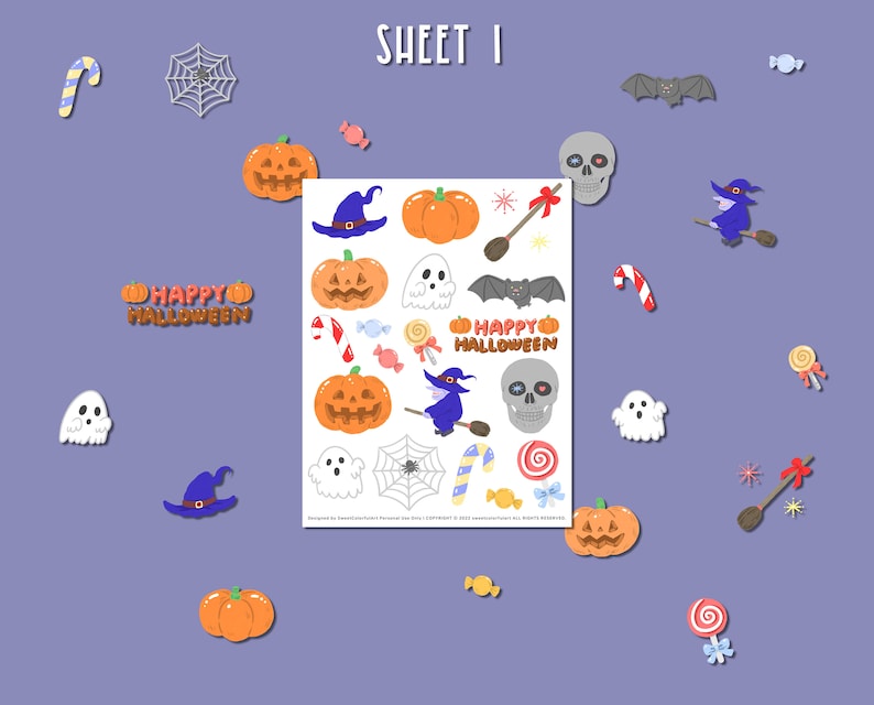 57 Cute Halloween Digital Sticker Pack, Pumpkin Halloween Printable ...