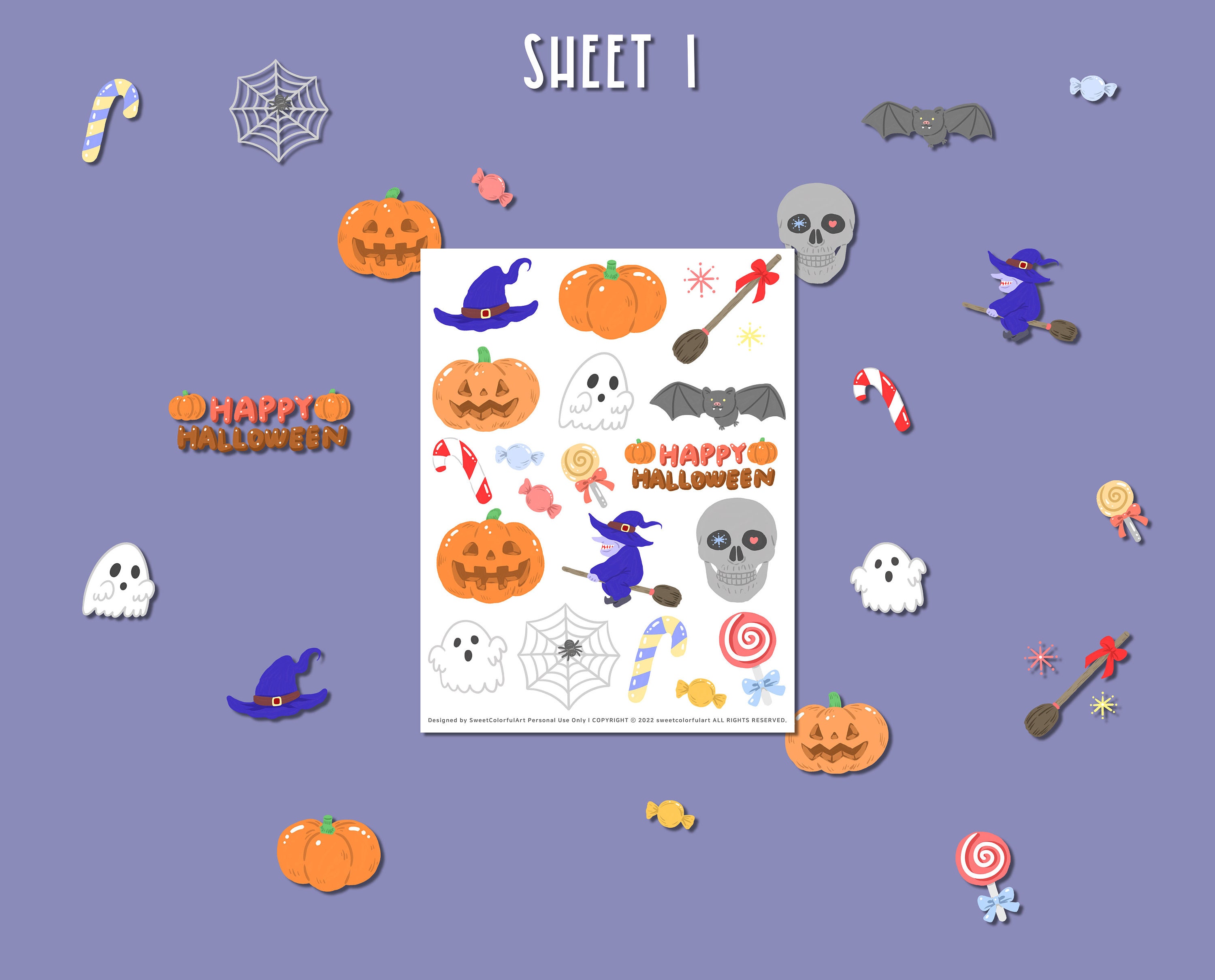 57 Cute Halloween Digital Sticker Pack, Pumpkin Halloween Printable ...