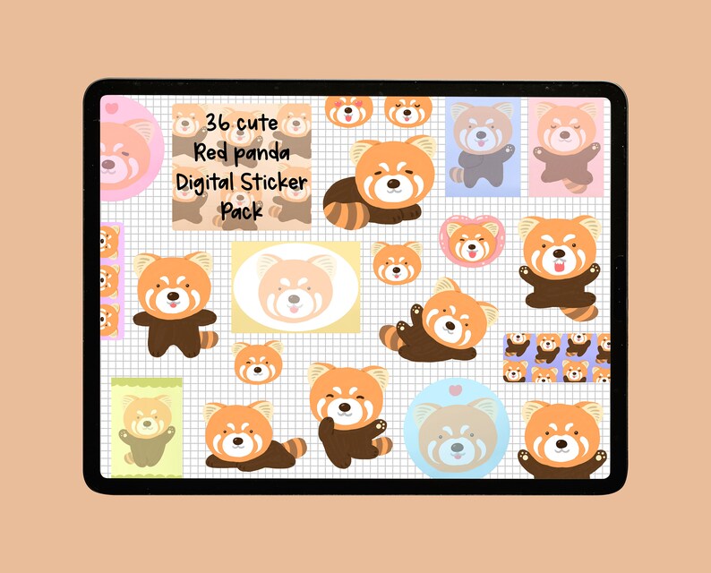 36 Cute Red Panda Digital Sticker Pack Red Panda Printable - Etsy