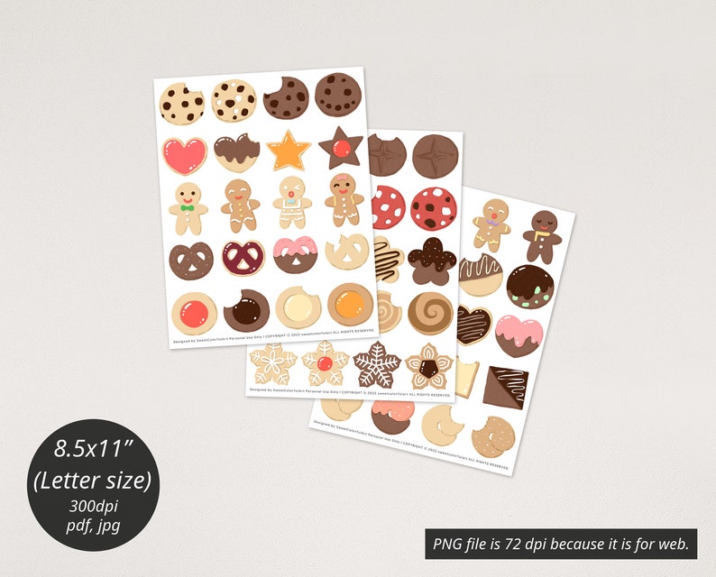 60 Cute Cookie Digital Sticker Pack Cookie Printable - Etsy
