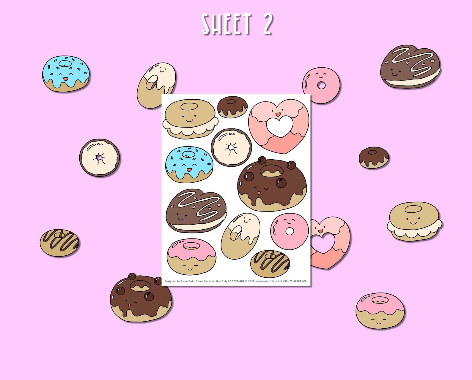 36 Cute Donut Digital Stickers, Cute Doughnut Printable Stickers, Cute ...