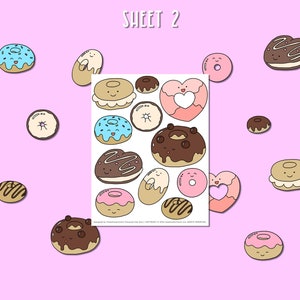 36 Cute Donut Digital Stickers, Cute Doughnut Printable Stickers, Cute ...