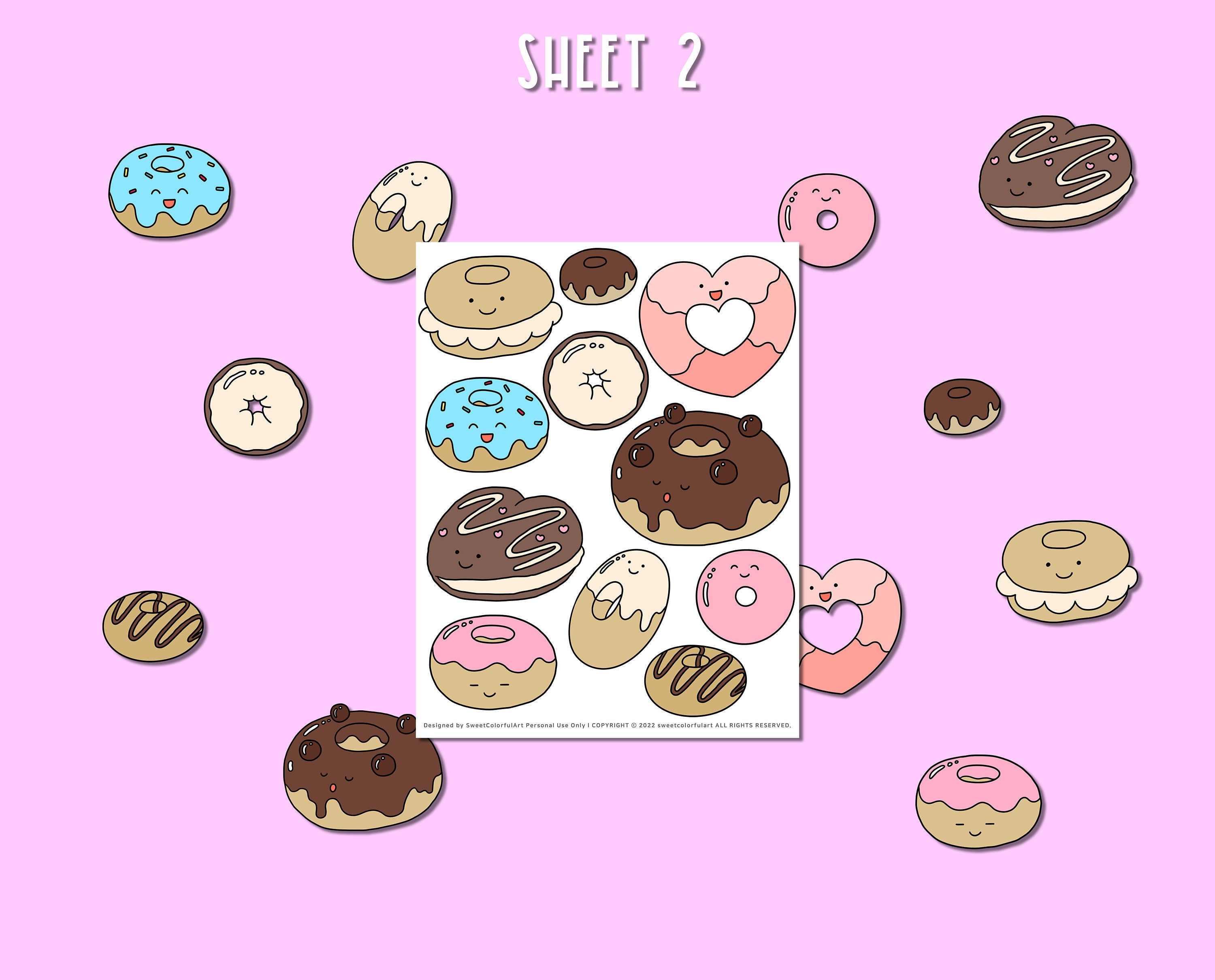 36 Cute Donut Digital Stickers, Cute Doughnut Printable Stickers, Cute ...