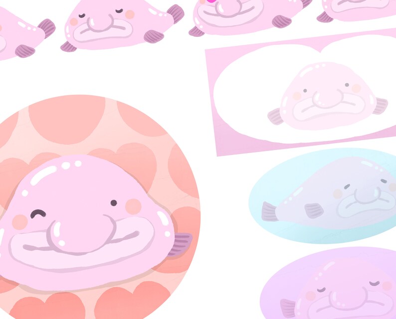 34 Cute Blobfish Digital Sticker Pack Pink Blob Fish - Etsy
