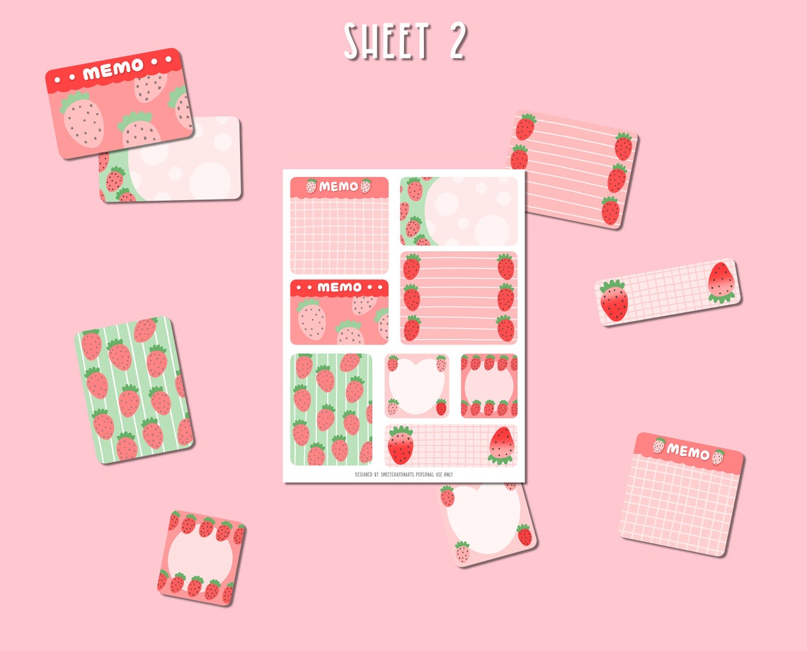47 Strawberry Digital Sticker Pack Cute Strawberry Printable | Etsy