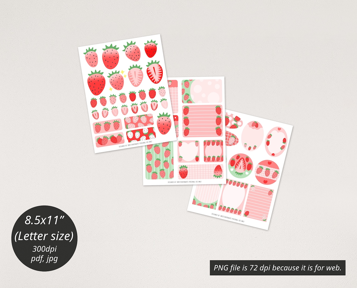 47 Strawberry Digital Sticker Pack Cute Strawberry Printable | Etsy