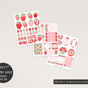 47 Strawberry Digital Sticker Pack, Cute Strawberry Printable Stickers ...