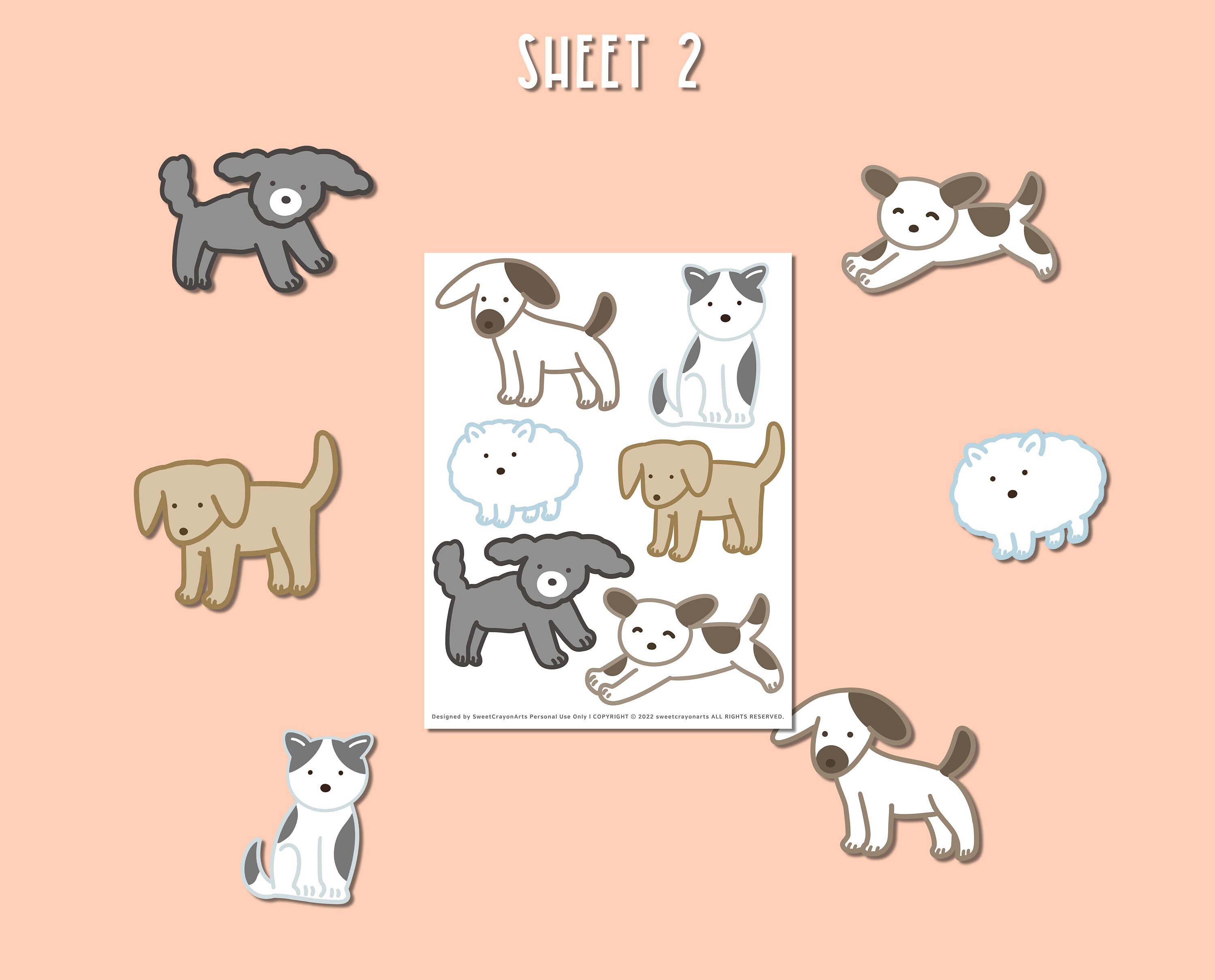45 Cute Puppy Digital Sticker Pack, Dog Printable Stickers, Cute ...