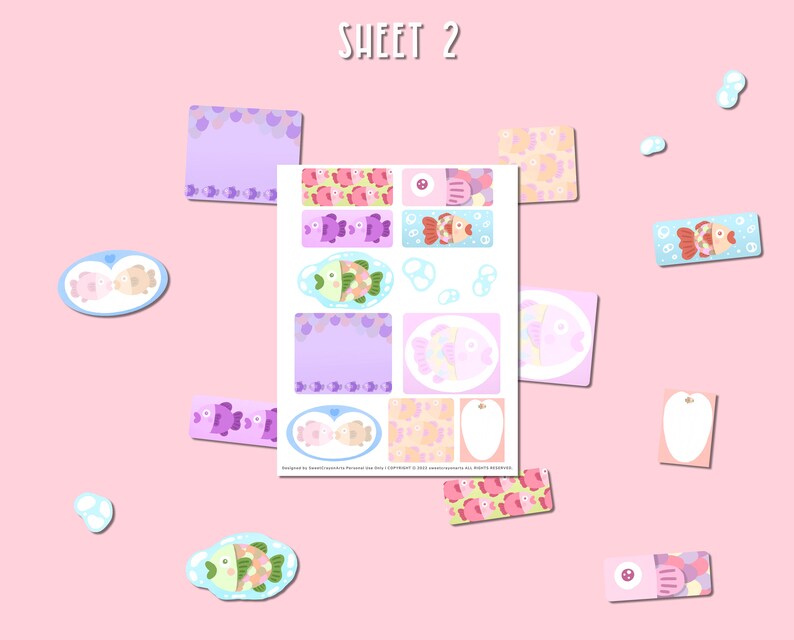 44 Cute Fish Digital Sticker Pack Colorful Fish Printable - Etsy