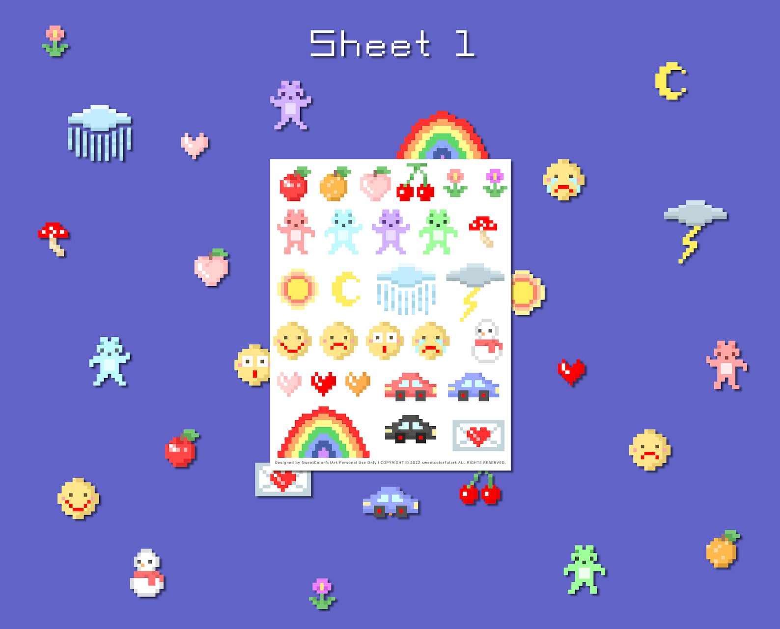 70 Cute Pixel Art Digital Sticker Pack Printable Pixel Art - Etsy