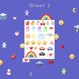 70 Cute Pixel Art Digital Sticker Pack, Printable Pixel Art Stickers ...