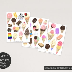 38 Ice Cream Digital Sticker Pack Printable Decorative | Etsy