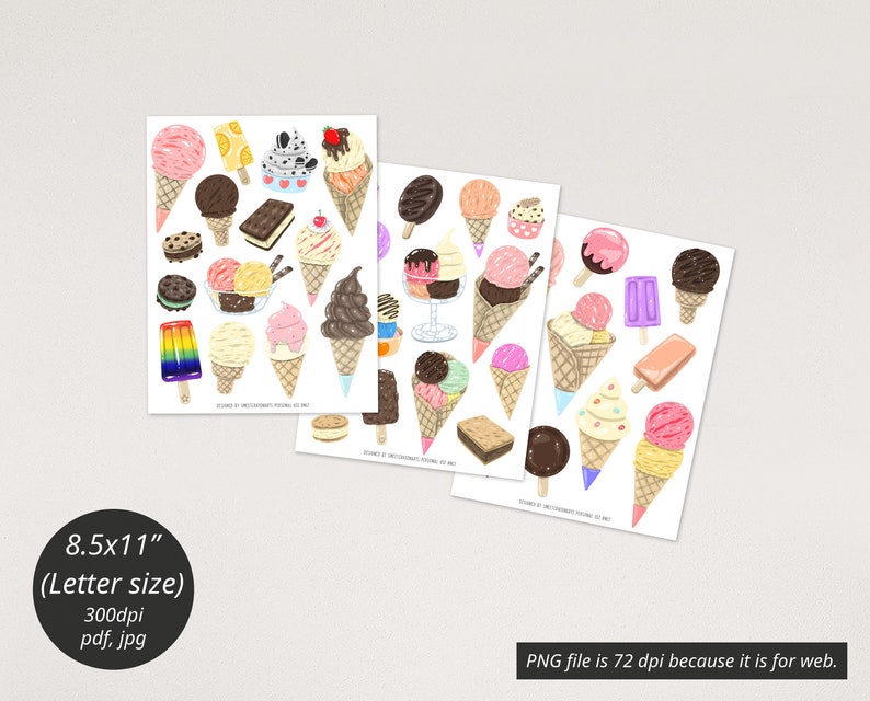 38 Ice Cream Digital Sticker Pack Printable Decorative | Etsy
