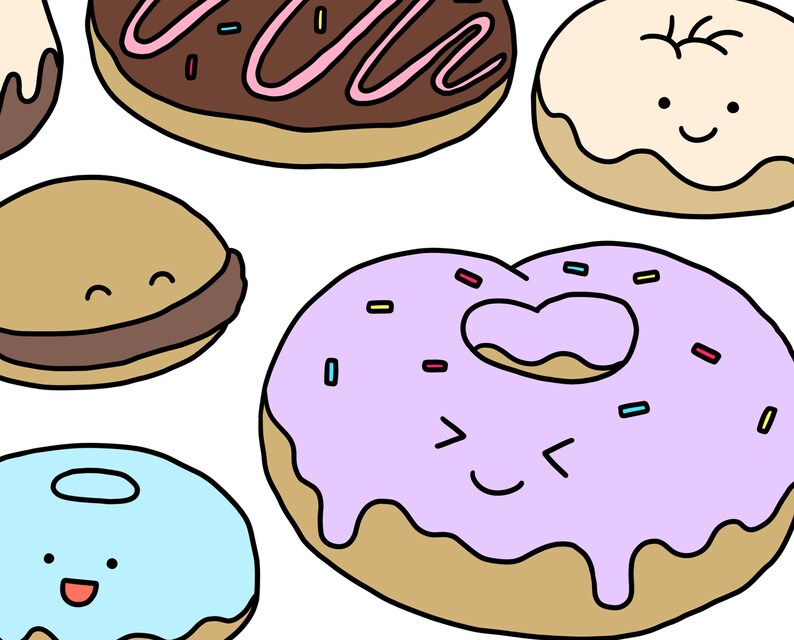 36 Cute Donut Digital Stickers, Cute Doughnut Printable Stickers, Cute ...