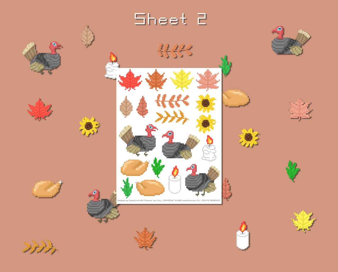 51 Thanksgiving Day Pixel Art Digital Stickers Happy - Etsy