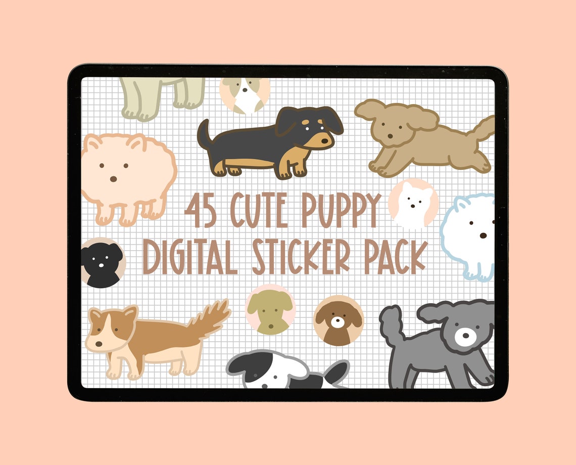 45 Cute Puppy Digital Sticker Pack, Dog Printable Stickers, Cute ...