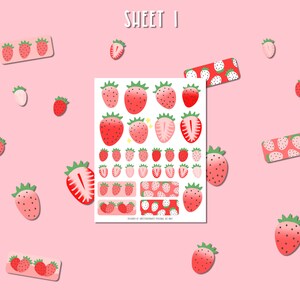 47 Strawberry Digital Sticker Pack, Cute Strawberry Printable Stickers ...