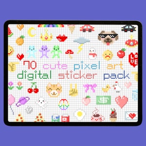 70 Cute Pixel Art Digital Sticker Pack, Printable Pixel Art Stickers ...