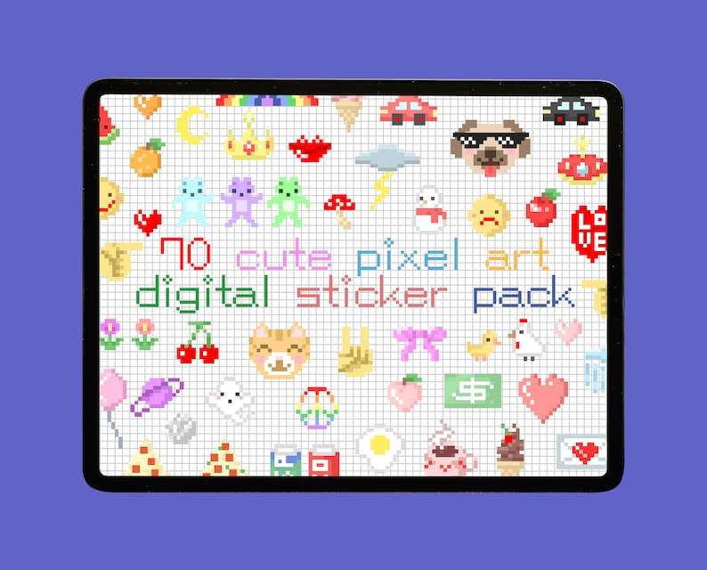 70 Cute Pixel Art Digital Sticker Pack Printable Pixel Art - Etsy