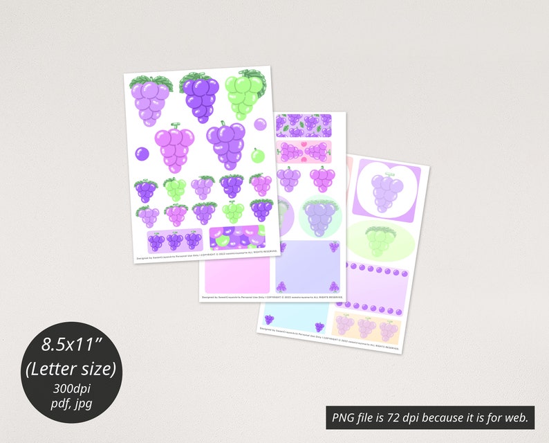 40 Cute Grape Digital Sticker Pack Cute Food Printable - Etsy