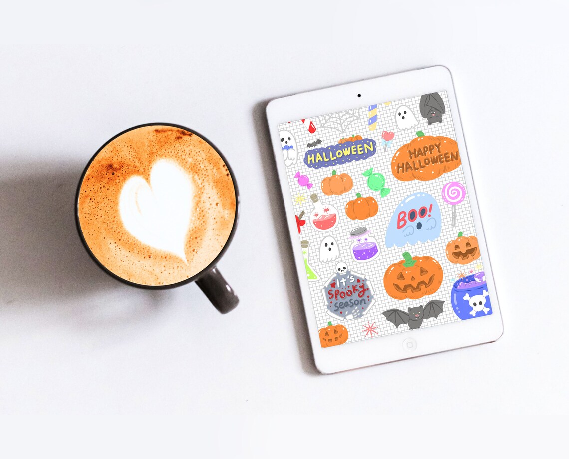 57 Cute Halloween Digital Sticker Pack, Pumpkin Halloween Printable ...
