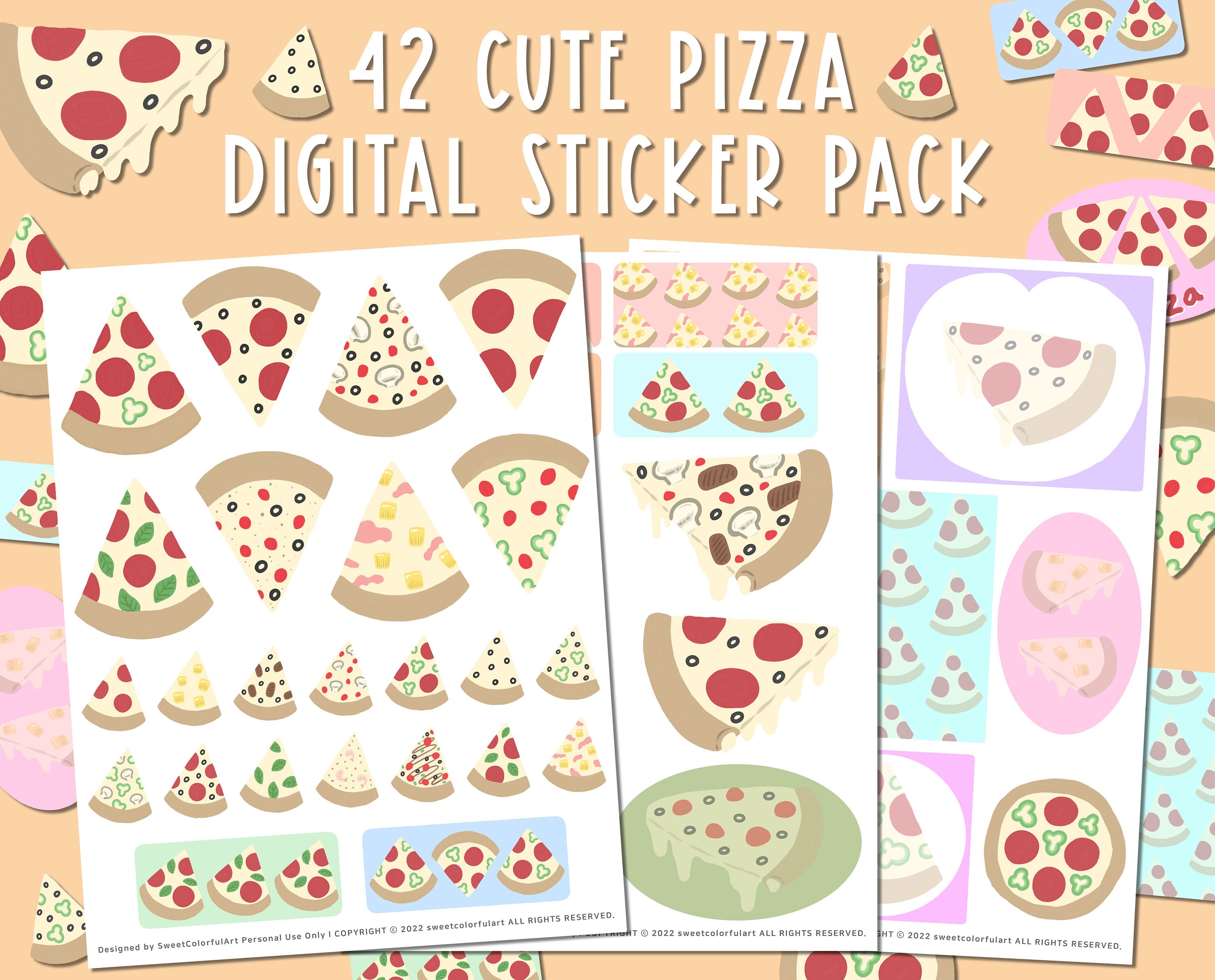 42 Cute Pizza Digital Sticker Pack, Pizza Printable Stickers, Goodnotes ...
