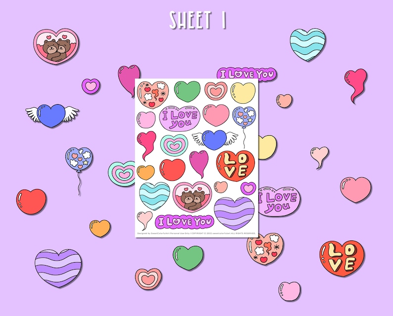 53 Cute Heart Digital Stickers Heart Shape Printable - Etsy