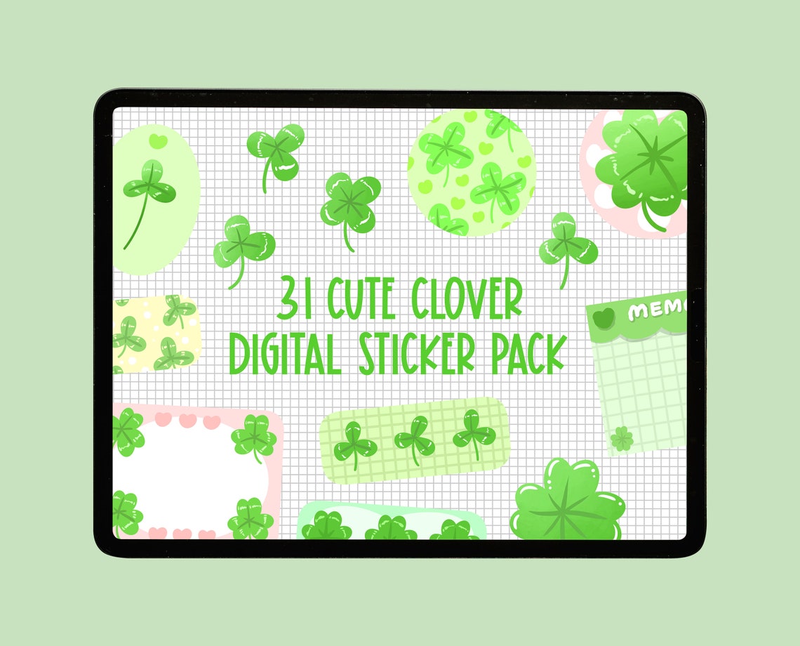 31 Cute Clover Digital Sticker Pack, Printable Four Leaf Clover ...