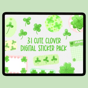 31 Cute Clover Digital Sticker Pack, Printable Four Leaf Clover ...